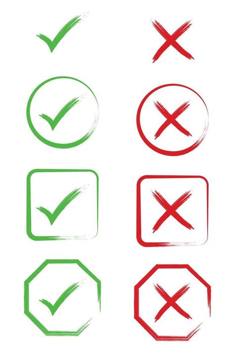 Conjunto De ícones De Marca De Seleção Verde E Marca De Cruz Vermelha