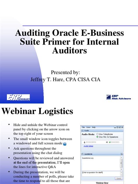 Auditing Oracle E Business Suite Primer For Internal Auditors Pdf