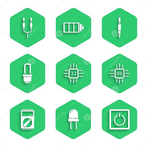 Set Processor With Microcircuits Cpu Light Emitting Diode Electric