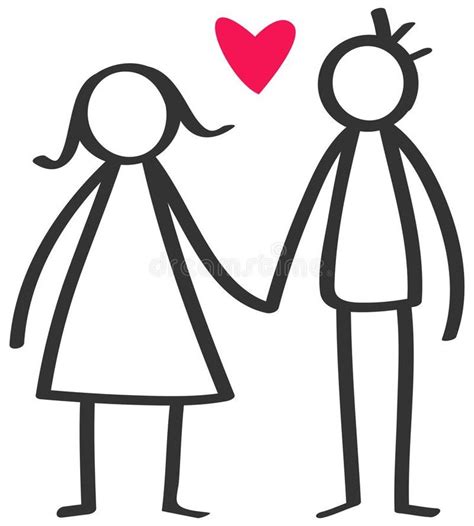 Simple Stick Figures Happy Couple Man Woman Holding Hands In Love Red