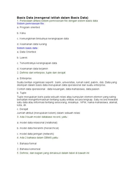 Basis Data Mengenal Istilah Dalam Basis Data Pdf