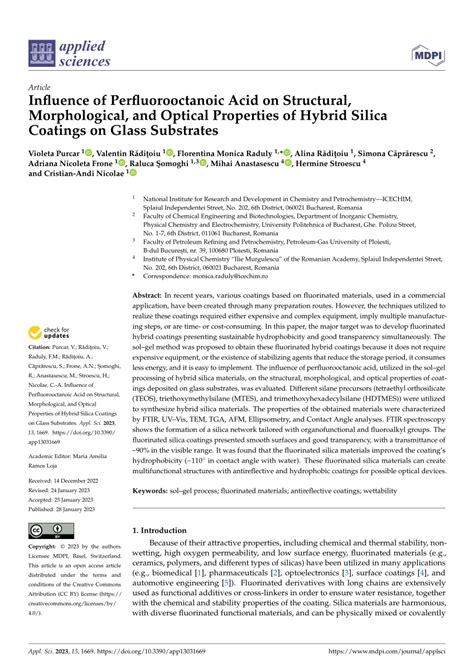 Pdf Influence Of Perfluorooctanoic Acid On Structural Morphological