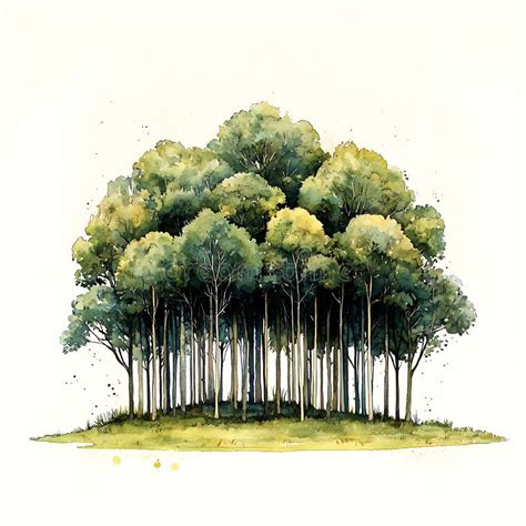 Dense Watercolor Trees In A Serene Forest Scene Stock Illustration Illustration Of Beautifully