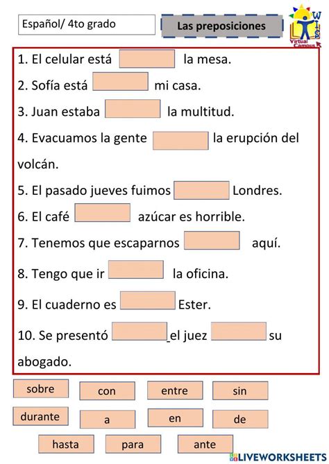 Las Preposicion Free Interactive Worksheets 1015885