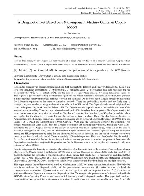 Pdf A Diagnostic Test Based On A 9 Component Mixture Gaussian Copula