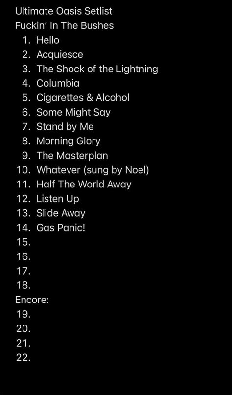 Oasis Ultimate Setlist 15 Gas Panic Just Barely Beats Out Lyla For The