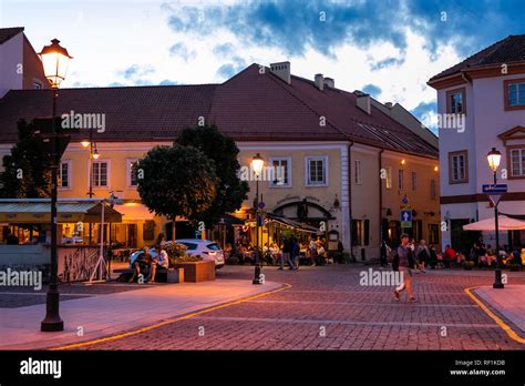 Town Hall Square In Old Town At Night Of Vilnius Lithuania Baltic