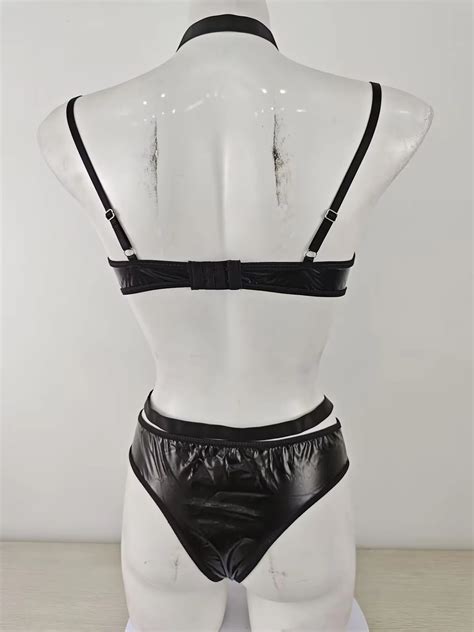 Mature Erotic Woman Sexy Lingerie Patent Leather Hollow Bodysuit Gaming