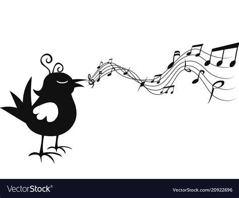 Isolated Cartoon Bird Singing With Music Note Vector Image