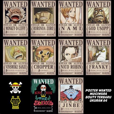 Jual Poster Bounty Wanted One Piece Mugiwara Ukuran A4 21cmx30cm 1set