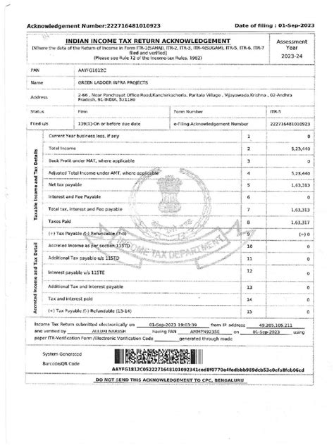 Indian Income Tax Return Acknowledgement Compressed Pdf