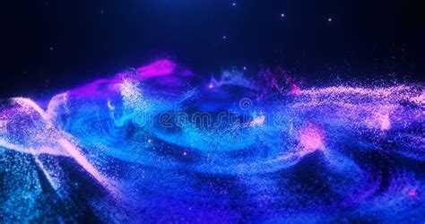 Abstract Moving Blue Futuristic Landscape Of Particles And Dots Of Energetic Stock Illustration