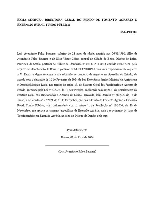 Requerimento Basicamente Do Concurso Far Fp Pdf Moçambique
