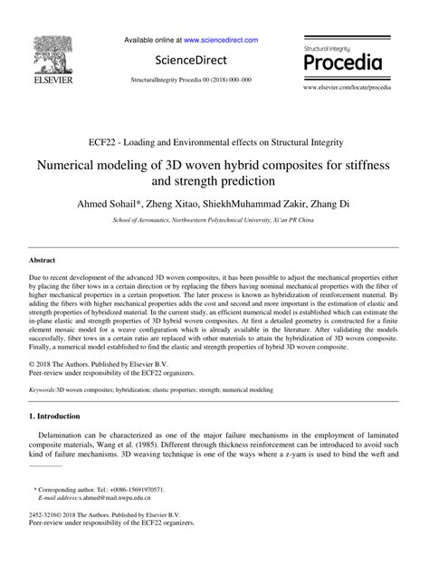 Pdf Numerical Modeling Of 3d Woven Hybrid Composites For Stiffness And Strength Prediction