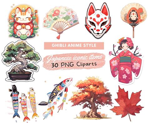 Japanese Anime Clipart Bundle Iconic Png Graphics Digital Download