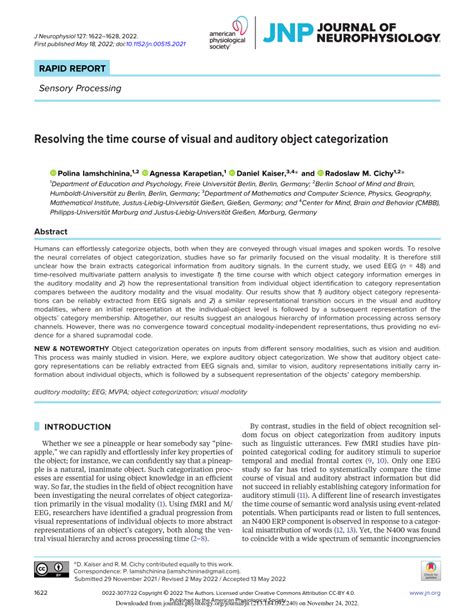 Pdf Resolving The Time Course Of Visual And Auditory Object Categorization