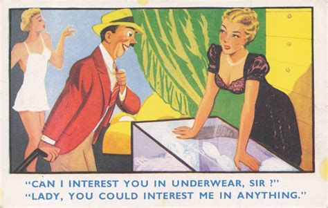 Antique Lingerie Store Sexy Lady Assistant Underwear Old Comic Postcard