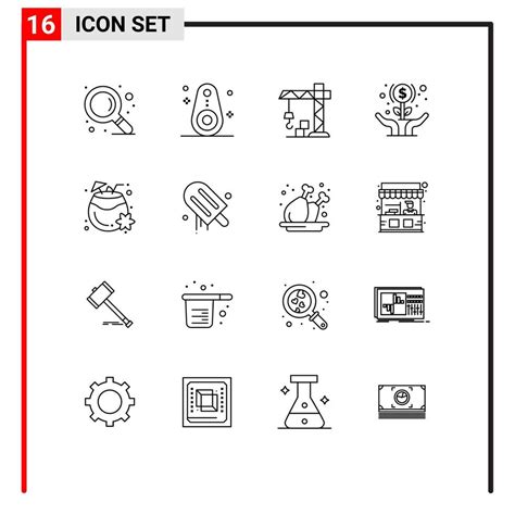 group of 16 outlines signs and symbols for drink coconut construction