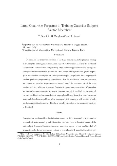 Pdf Large Quadratic Programs In Training Gaussian Support Vector Machines