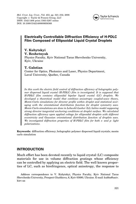 Pdf Electrically Controllable Diffraction Efficiency Of H Pdlc Film