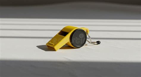 Yellow Plastic Whistle With A Black Circular Detail Placed On A Light