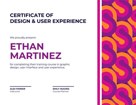 Vibrant Purple Certificate Of Design And User Experience Template