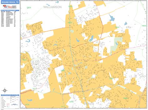 Round Rock Texas Zip Code Wall Map Basic Style By Marketmaps