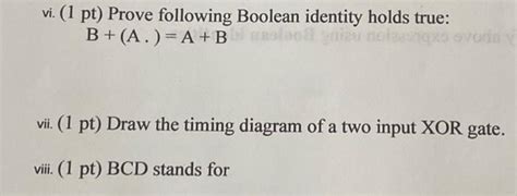 Solved Vi 1 Pt Prove Following Boolean Identity Holds