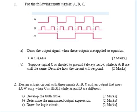 Solved For The Following Inputs Signals A ﻿b ﻿ca ﻿draw