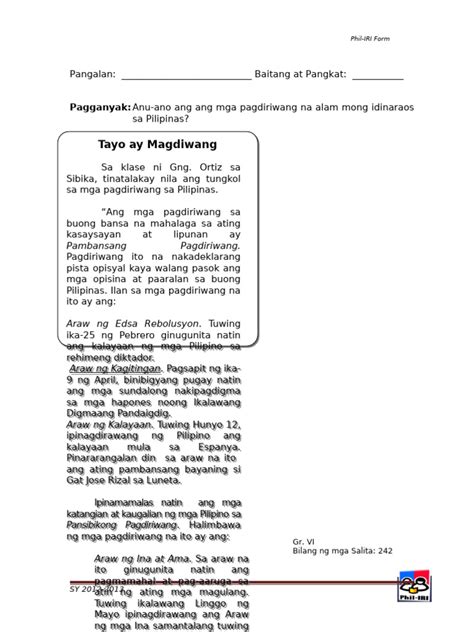 Gr 6 Tayo Ay Magdiwang Pdf