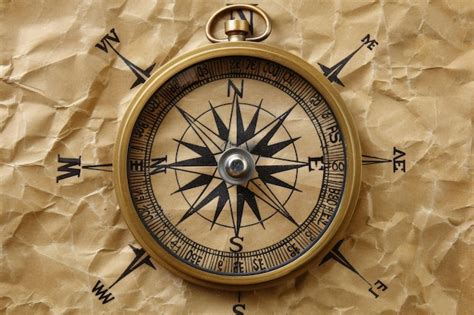 Vintage Compass On Paper Background With Adventure Geography Theme