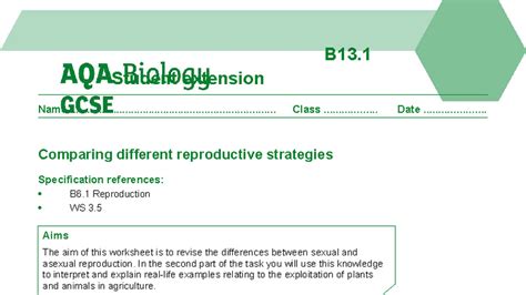 B131 Worksheet Comparing Sexual And Asexual Reproduction Strategies