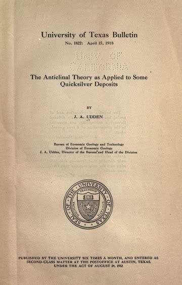 The Anticlinal Theory As Applied To Some Quicksilver Deposits Udden