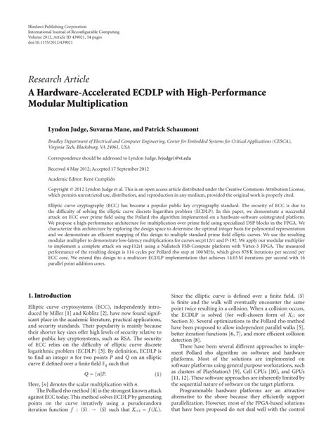 Pdf A Hardware Accelerated Ecdlp With High Performance Modular