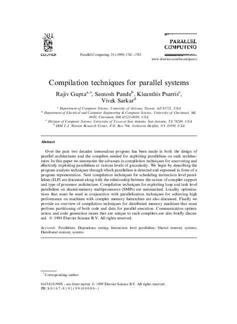 Pdf Compilation Techniques For Parallel Systems