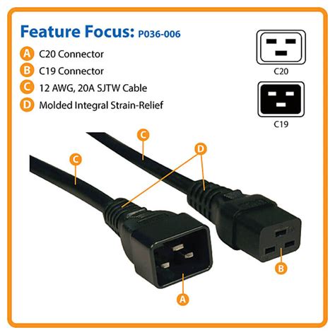 C19 To C20 Power Cable Heavy Duty Extension Cord 20a 6 Ft Eaton