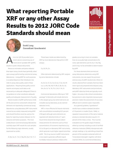 What Reporting Portable Xrf Or Any Other Assay Results To 2012 Jorc Code Standards Should Mean