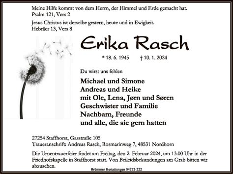 Traueranzeigen von Erika Rasch | trauer.kreiszeitung.de