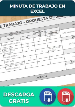 Minuta De Trabajo En Excel Ejemplos Formatos Word Excel