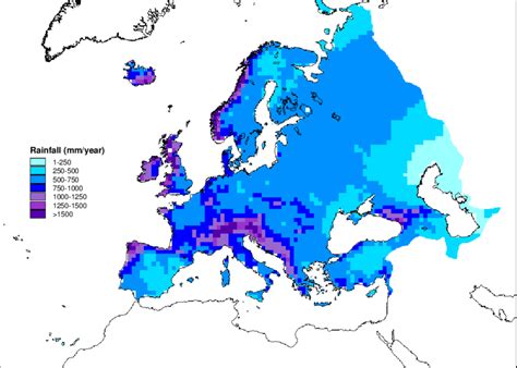 Showed An Estimation Of Annual Rainfall Occurring In Europe Rainiest