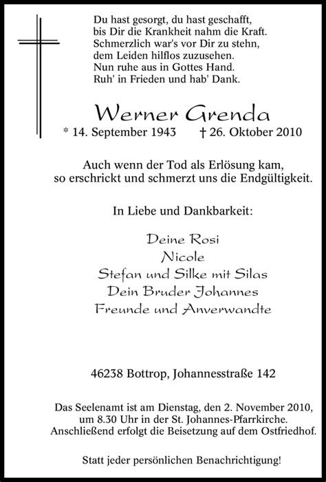 Traueranzeigen Von Werner Grenda Trauer In Nrw De