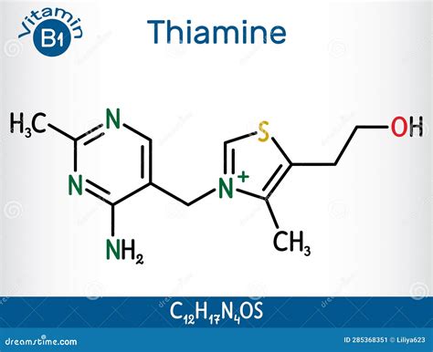 Thiamine Vitamin B1 Molecule Structure Illustration