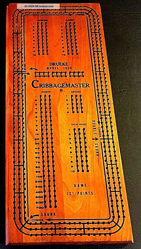 Vintage Drueke Cribbagemaster Wooden Cribbage Board Model 1950 Usa With