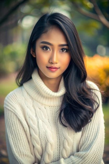 Beautiful Indonesian Girl In White Sweater Premium Ai Generated Image
