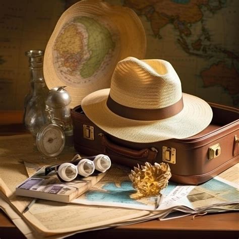 Premium Ai Image A Hat Sunglasses And A Map On A Table