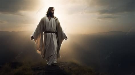 Foto Yesus Berdiri Di Atas Gunung Dengan Jubahnya Foto Dan Gambar Untuk