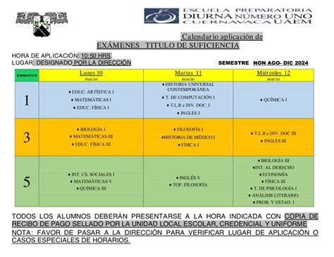 Calendario De AplicaciÓn ExÁmenes A TÍtulo De Suficiencia AcadÉmica