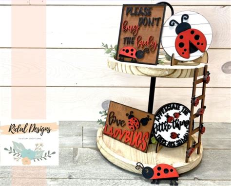 Ladybug Tiered Tray Diy Also Available Summer Or Spring Decor Farmhouse Tray Etsy Tray