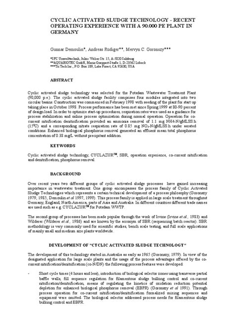 Cass Cyclic Activated Sludge System Technology Pdf