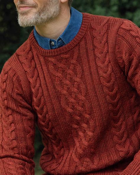 Red Marl Pure Wool Aran Knitted Sweater Woolovers Us